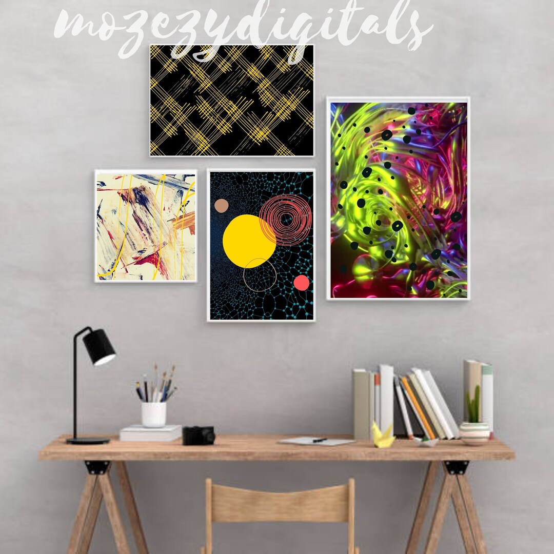 4 Sets of Wall Art Printable, Spatial Abstract Printable Wall Art ...