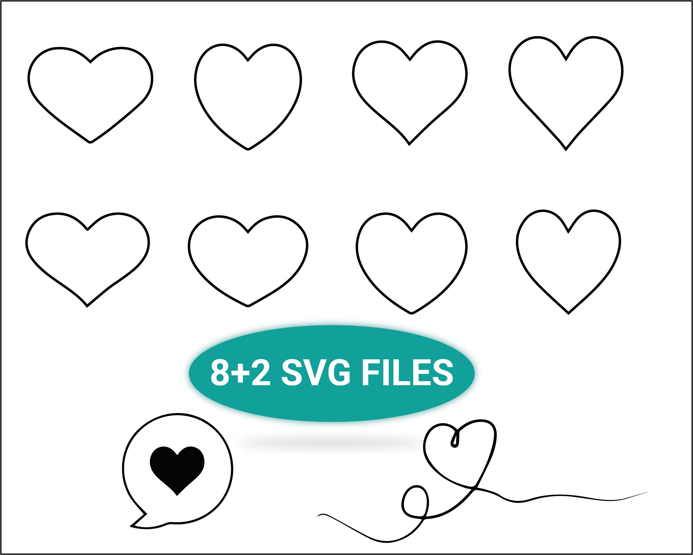 10x archivos SVG de corazón Archivos Eps, Ai y Svg Perfecto para ...