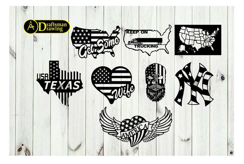 American Symbols Bundle Wall Art Decor Vector File for Laser Cutting ...