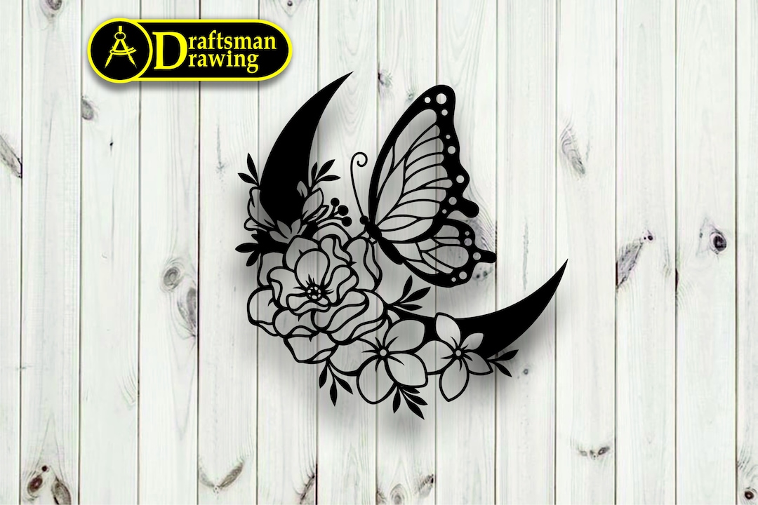 Moon Butterfly Wall Art Decor Vector File for Laser Cutting , Plasma ...