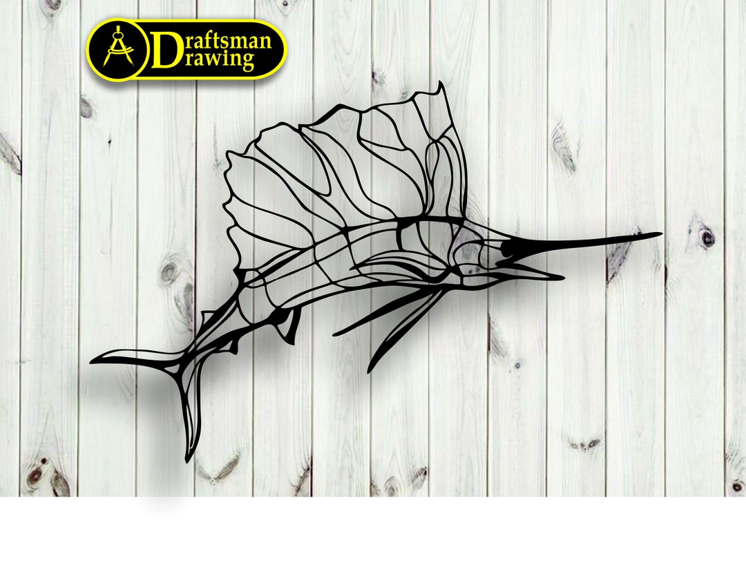 Swordfish Wall Art Decor Vector Drawing File for Laser Cutting , Plasma ...