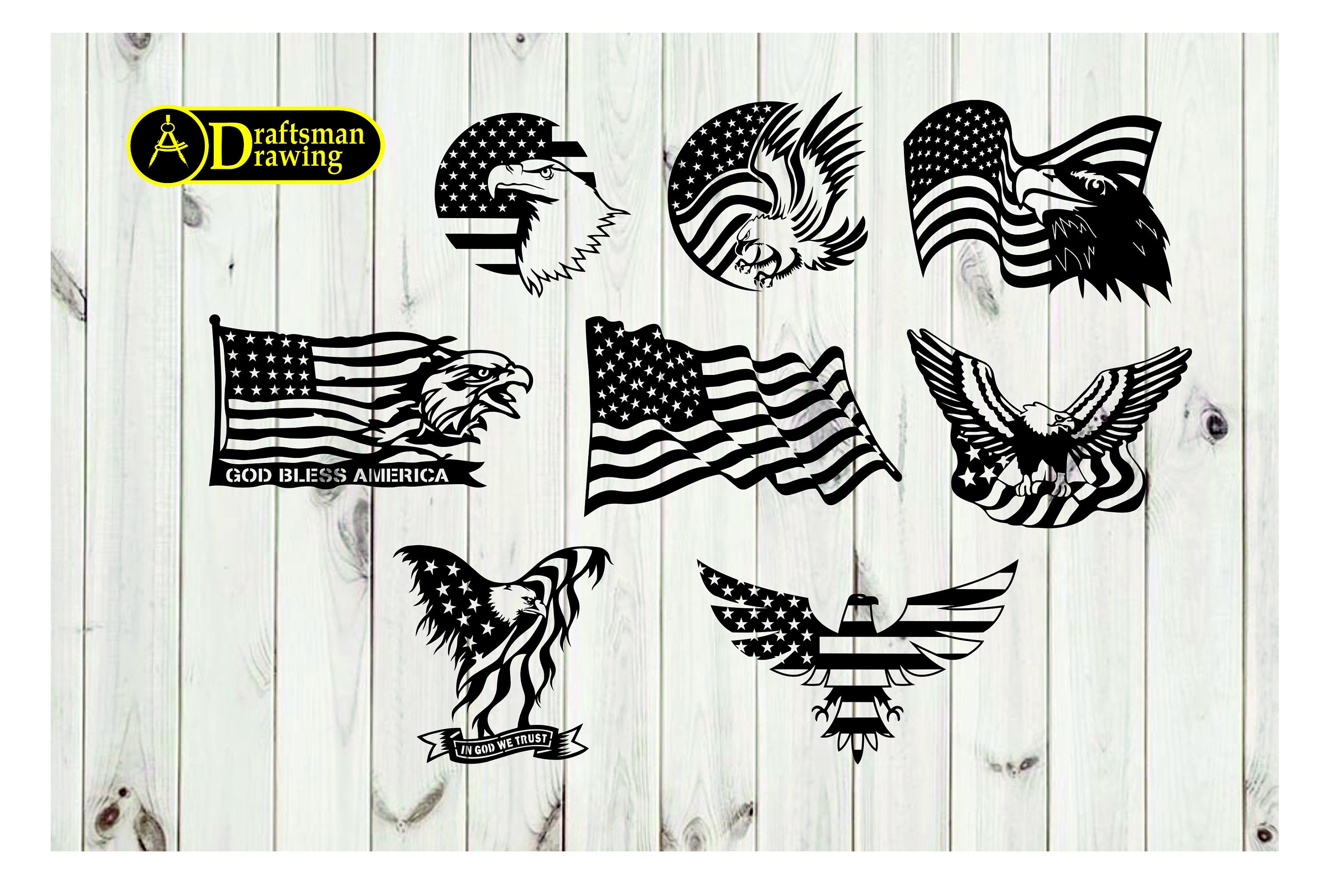 American Symbols Bundle Wall Art Decor Vector File for Laser Cutting ...