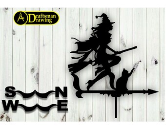 Witch Weathervane Vector Drawing File for Laser , Plasma Cutting ( Dxf ...