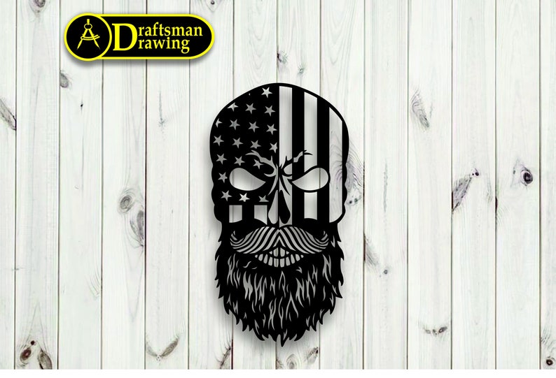 American Skull Wall Art Decor Vector Drawing File for Laser Cutting ...