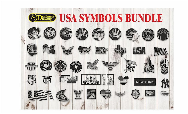 American Symbols Bundle Wall Art Decor Vector File for Laser Cutting ...