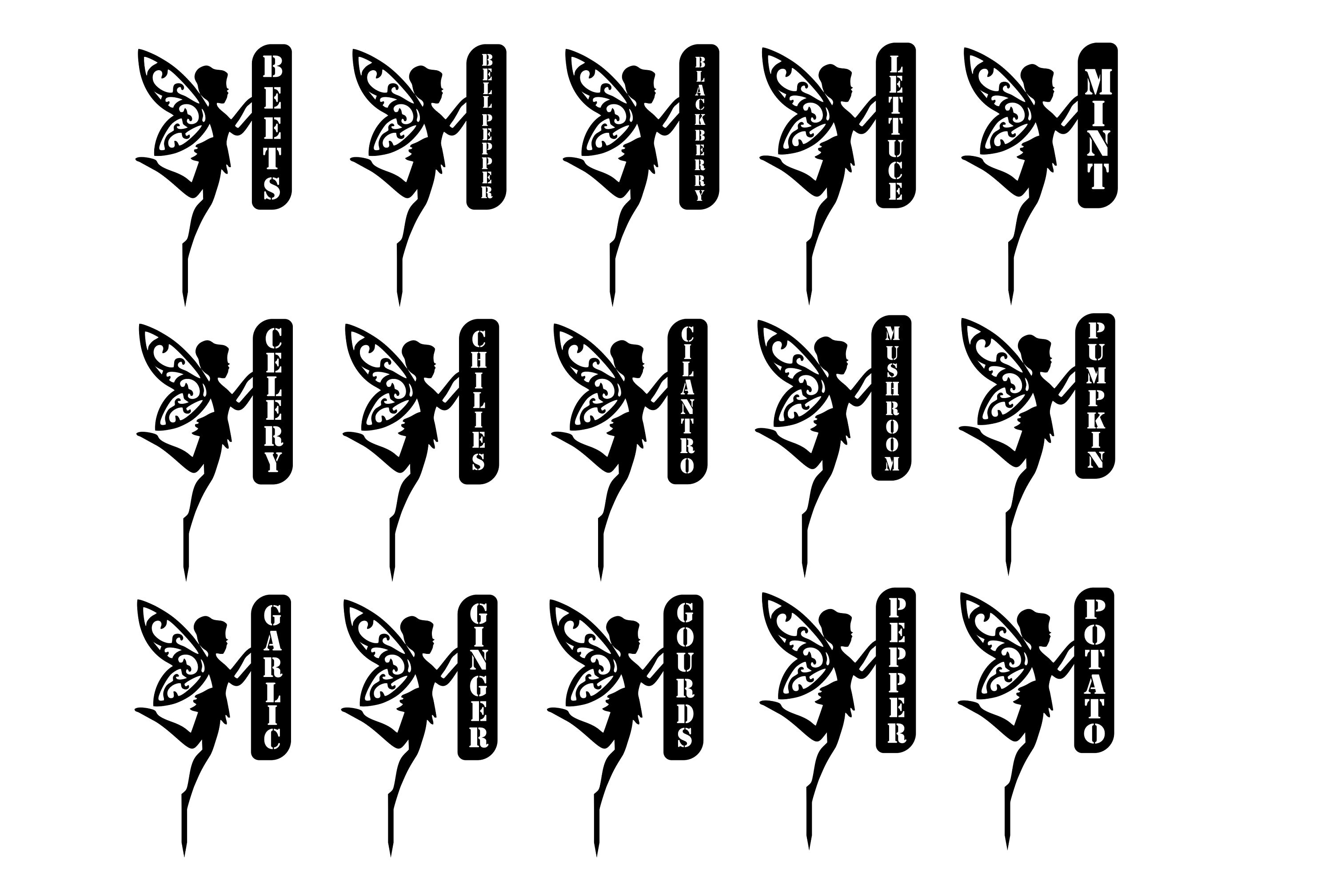 Fairy Herbs Vegetables Fruits Garden Stakes High Quality Vector Drawing ...