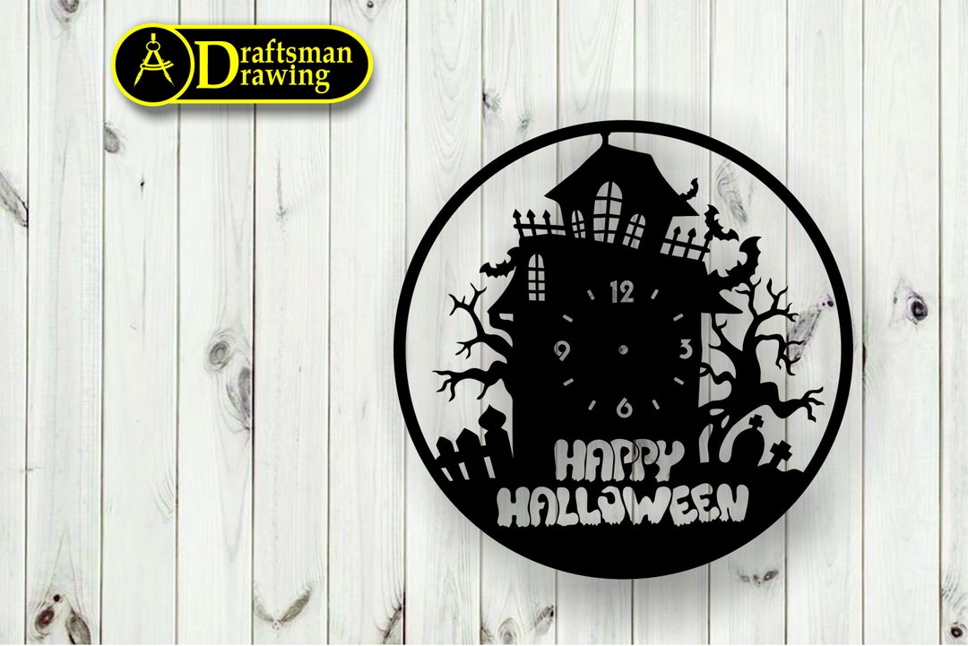 Halloween Wall Clock Vector Drawing File for Laser Cutting , Plasma ...