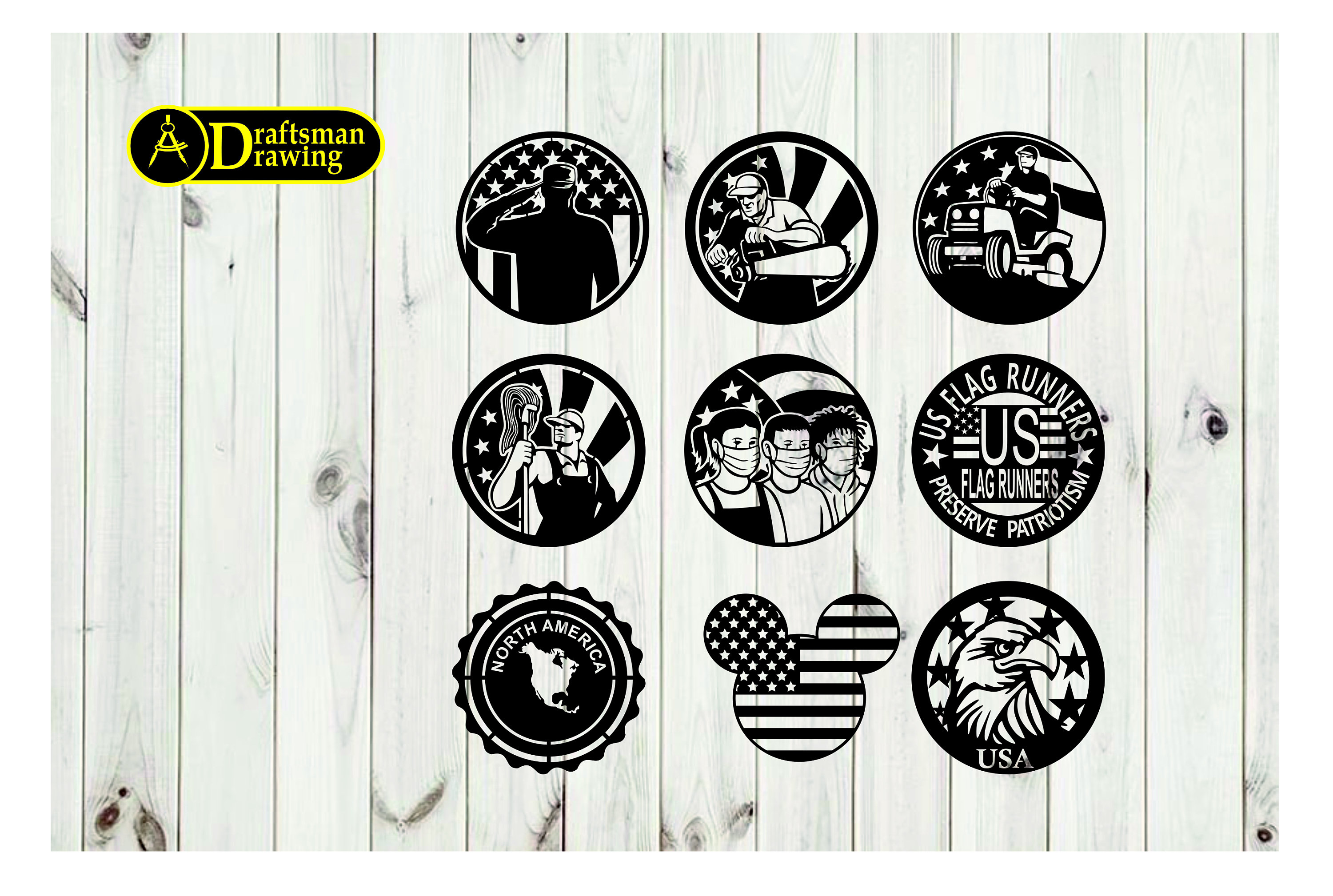 American Symbols Bundle Wall Art Decor Vector File for Laser Cutting ...