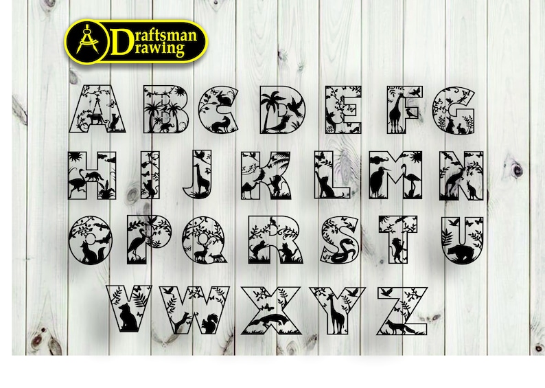 ALPHABET Wall Art Decor Vector Drawing File for Laser Cutting , Plasma ...
