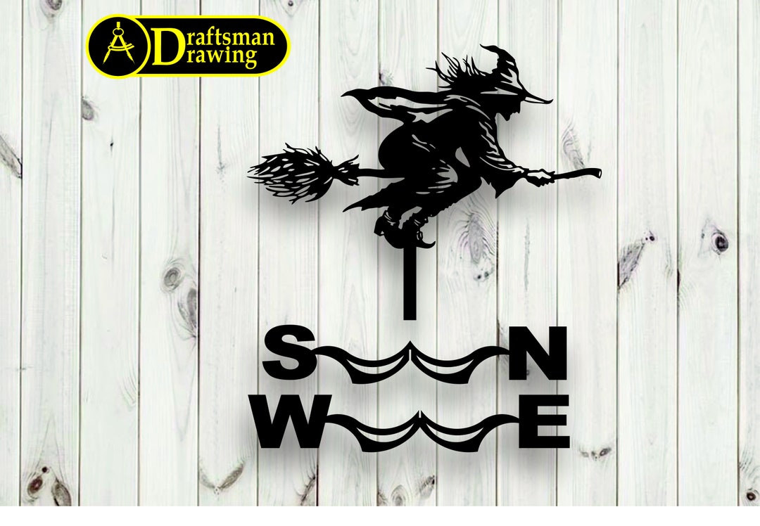 Witch Weathervane Vector Drawing File for Laser , Plasma Cutting ( Dxf ...