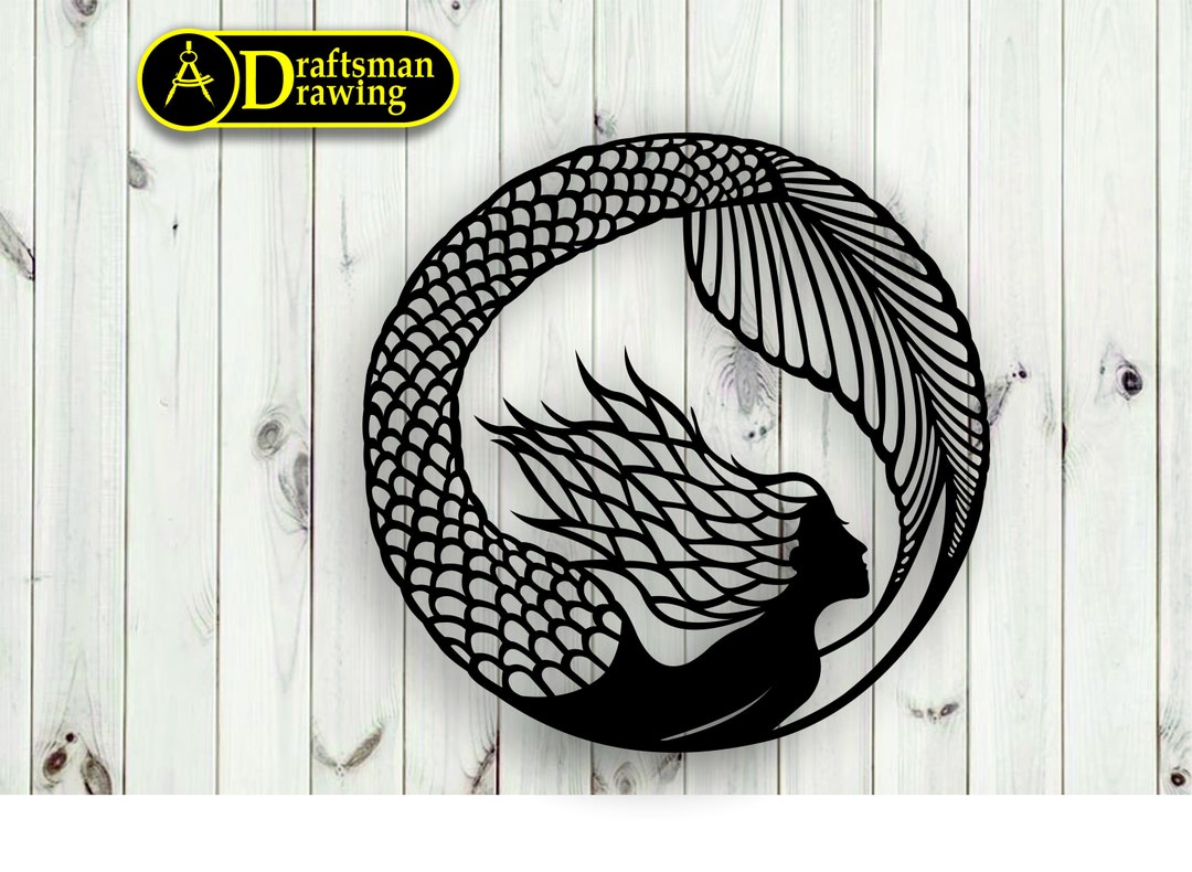 Mermaid Wall Art Decor Vector Drawing File for Laser Cutting , Plasma ...