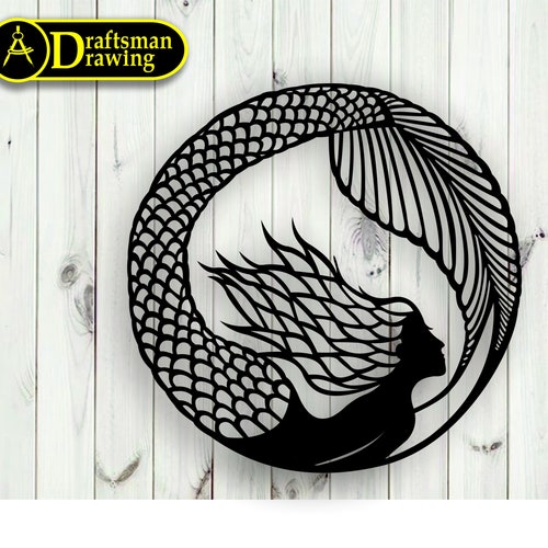 Mermaid Wall Art Decor Vector Drawing File for Laser Cutting - Etsy