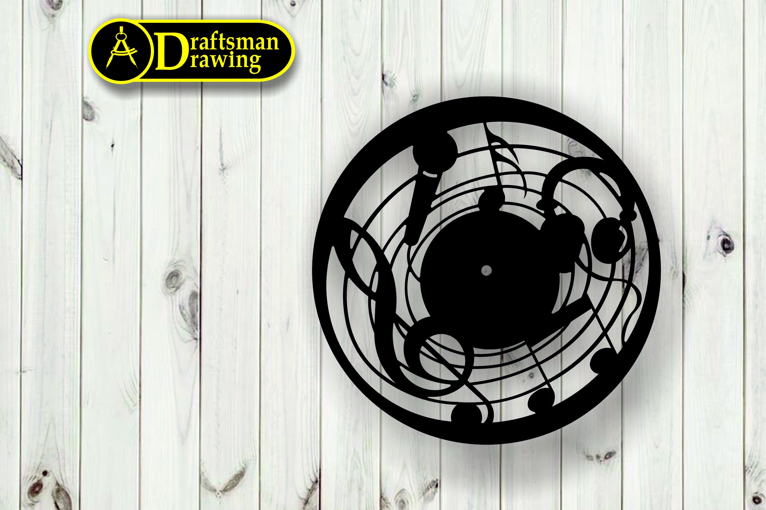 Music Wall Clock Vector Drawing File for Laser Cutting , Plasma Cutting ...