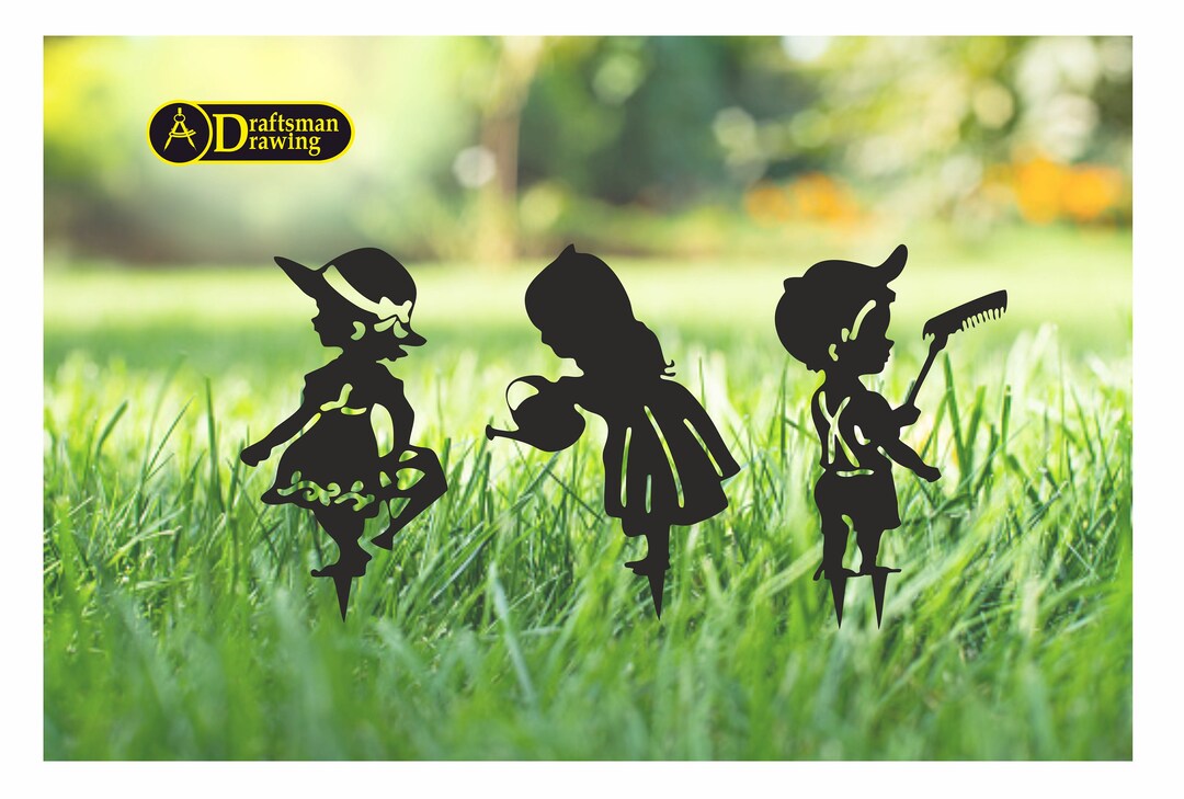 Kids ( Children ) (3 Pcs) Garden Stakes High Quality Vector Drawing ...