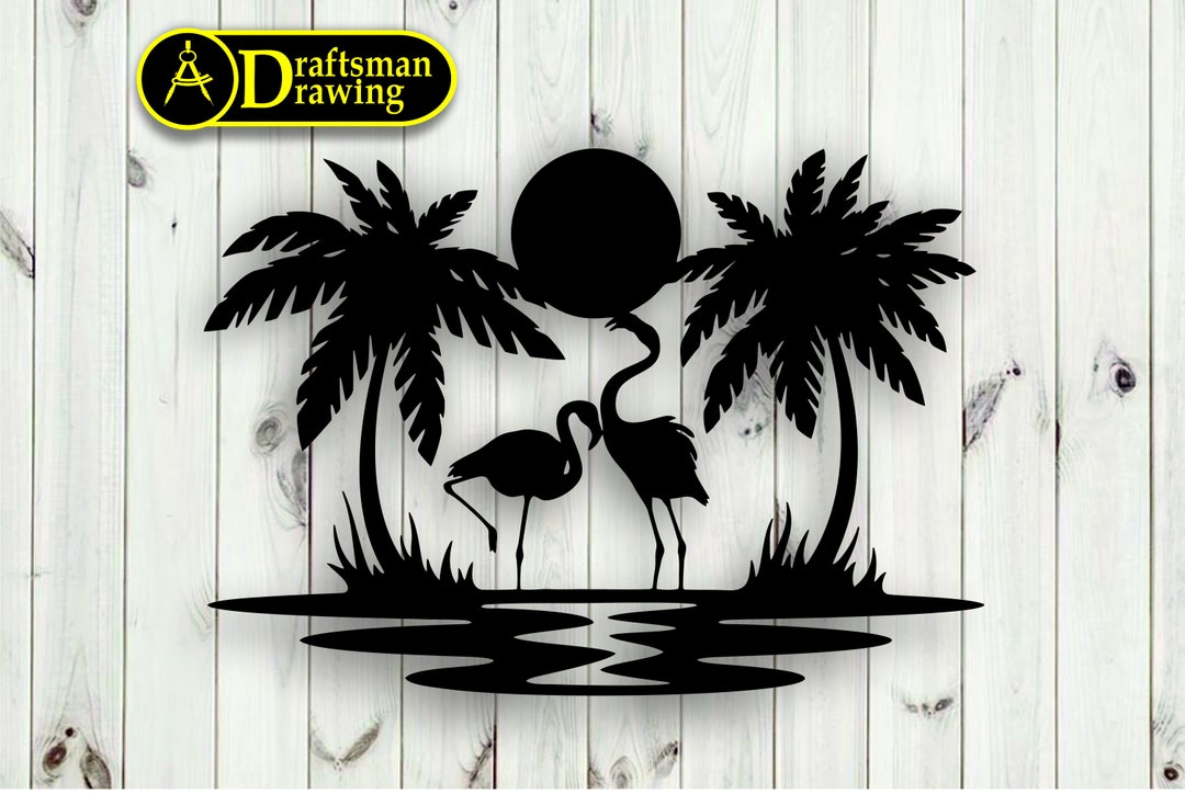 Flamingos Wall Art Decor Vector Drawing File for Laser Cutting , Plasma ...
