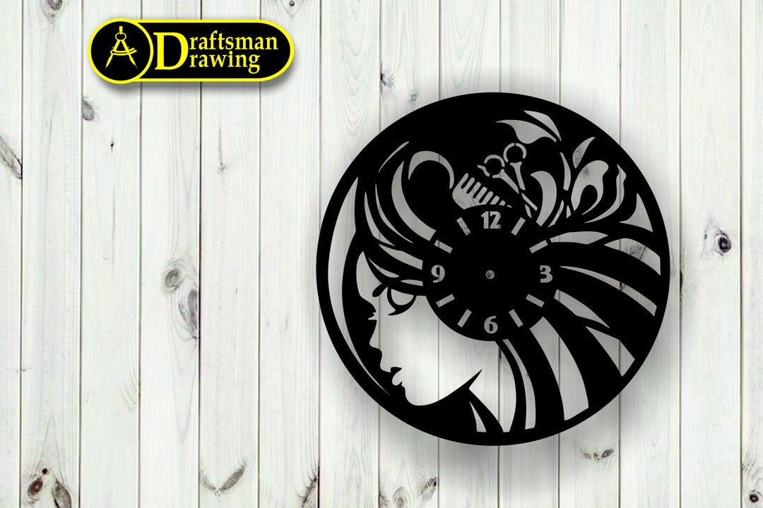 Barber Shop Wall Clock Vector Drawing File for Laser Cutting , Plasma ...