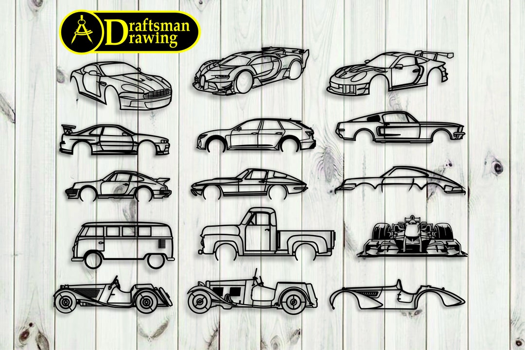 Car Pack 15 pcs pour fichier vectoriel Wall Art Decor pour la découpe ...