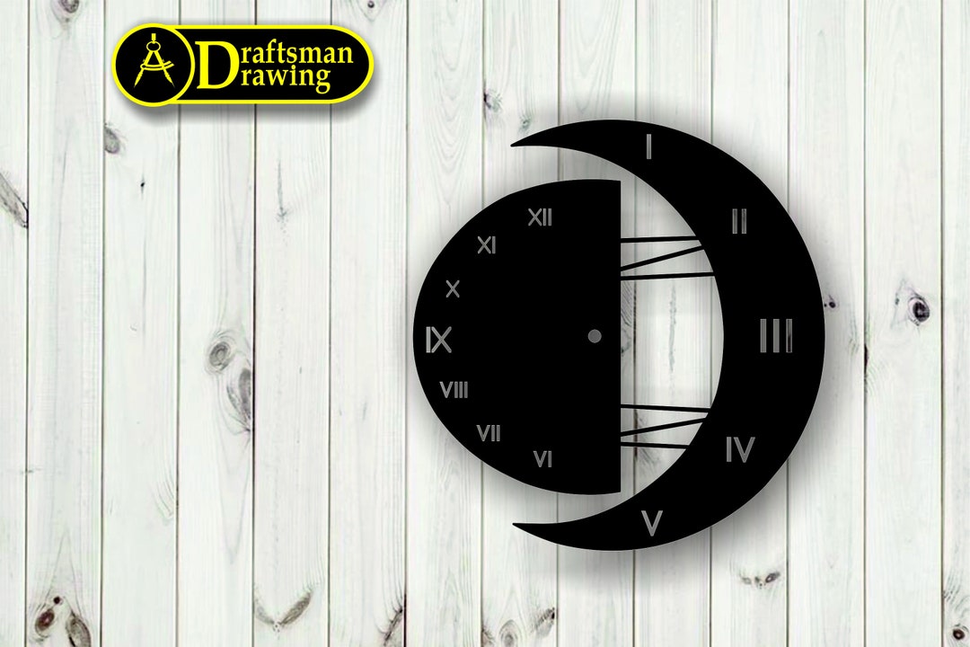 Moon Wall Clock Vector Drawing File for Laser Cutting , Plasma Cutting ...