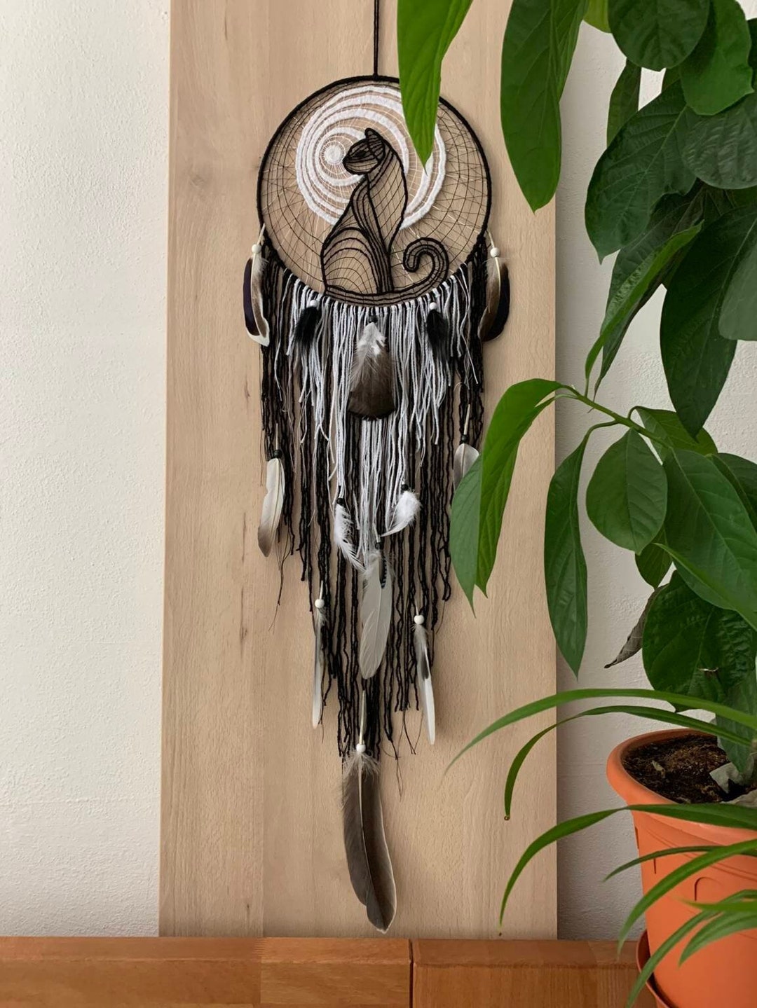 Sitting Black Cat, Dream Catcher, Guardian of Night and Dreams, Hand ...