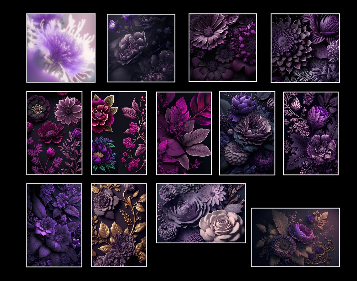 19-digital Violet Floral Overlays Portrait Backgrounds - Etsy