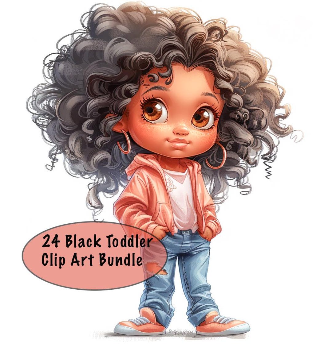 Black Toddler Clipart Bundle – Afrocentric Kids Illustrations (digital ...
