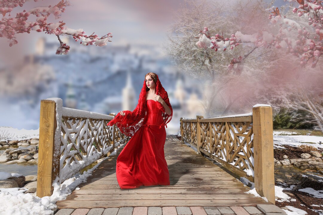 Photoshop Background of Spring Blossoms and Bridge Digital Composite ...