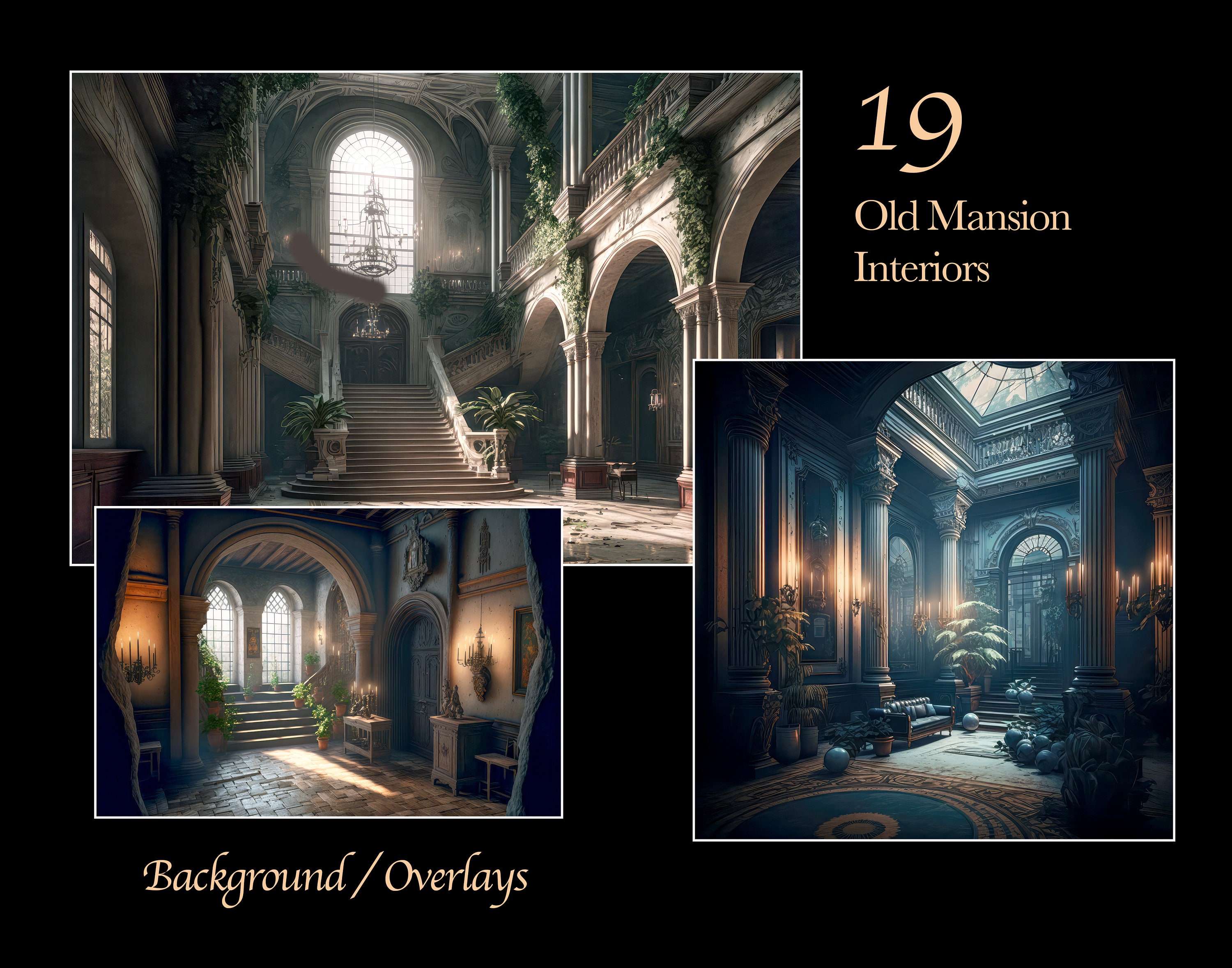 Digital Overlay Backgrounds of Old Mansion Interiors Some Are Abandoned ...