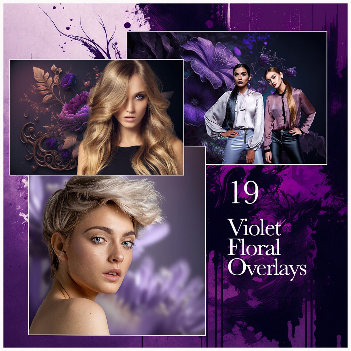 19-digital Violet Floral Overlays Portrait Backgrounds - Etsy