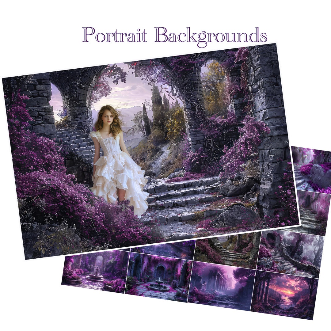 Violet Floral Stone Ruin Portrait Backgrounds (digital Download) - Etsy