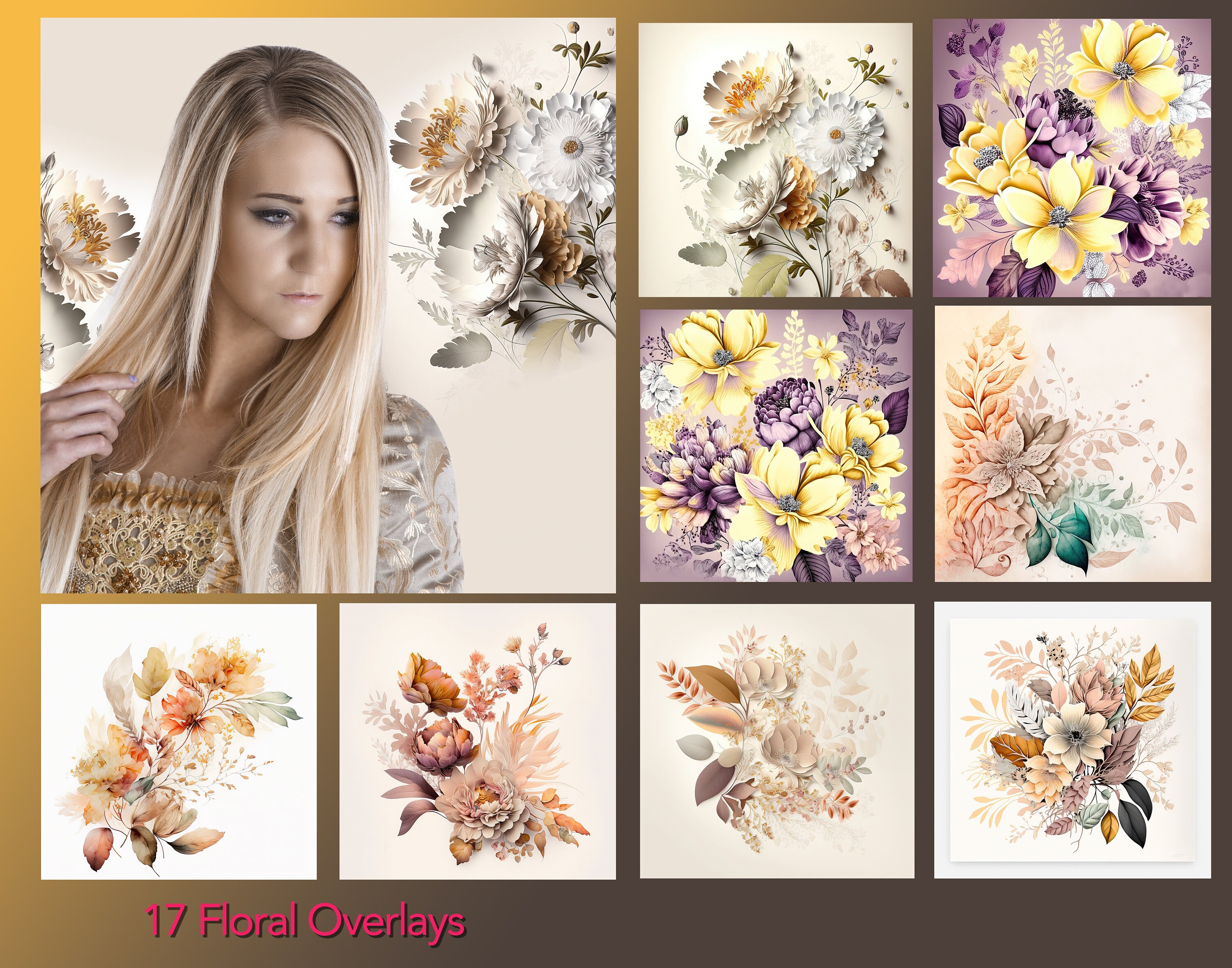 17 Digital Floral Backgrounds , Texture Overlays, Fine Art Creations ...