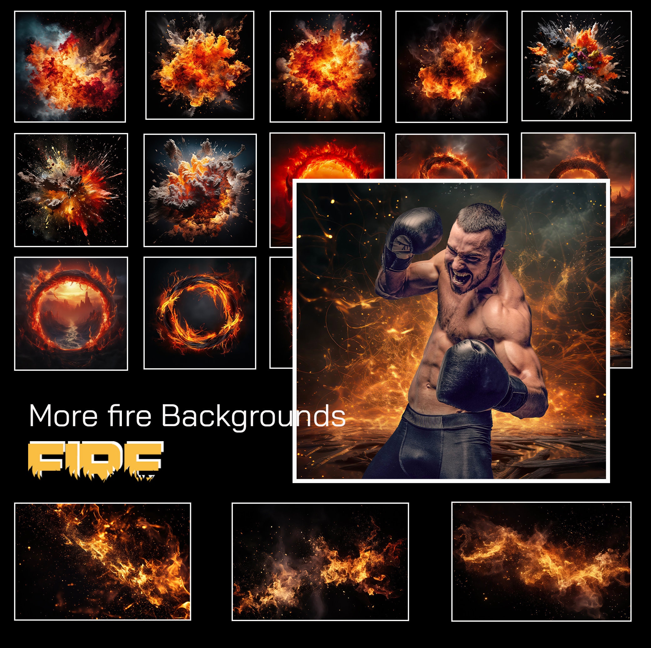 Fire Photoshop Overlays, 36 Flame Overlays Bundle. Rings of Fire ...