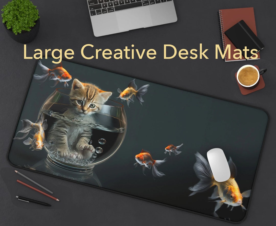 Giant Desk Mat Cute Kitty in a Fishbowl Stirring up Normal Large ...