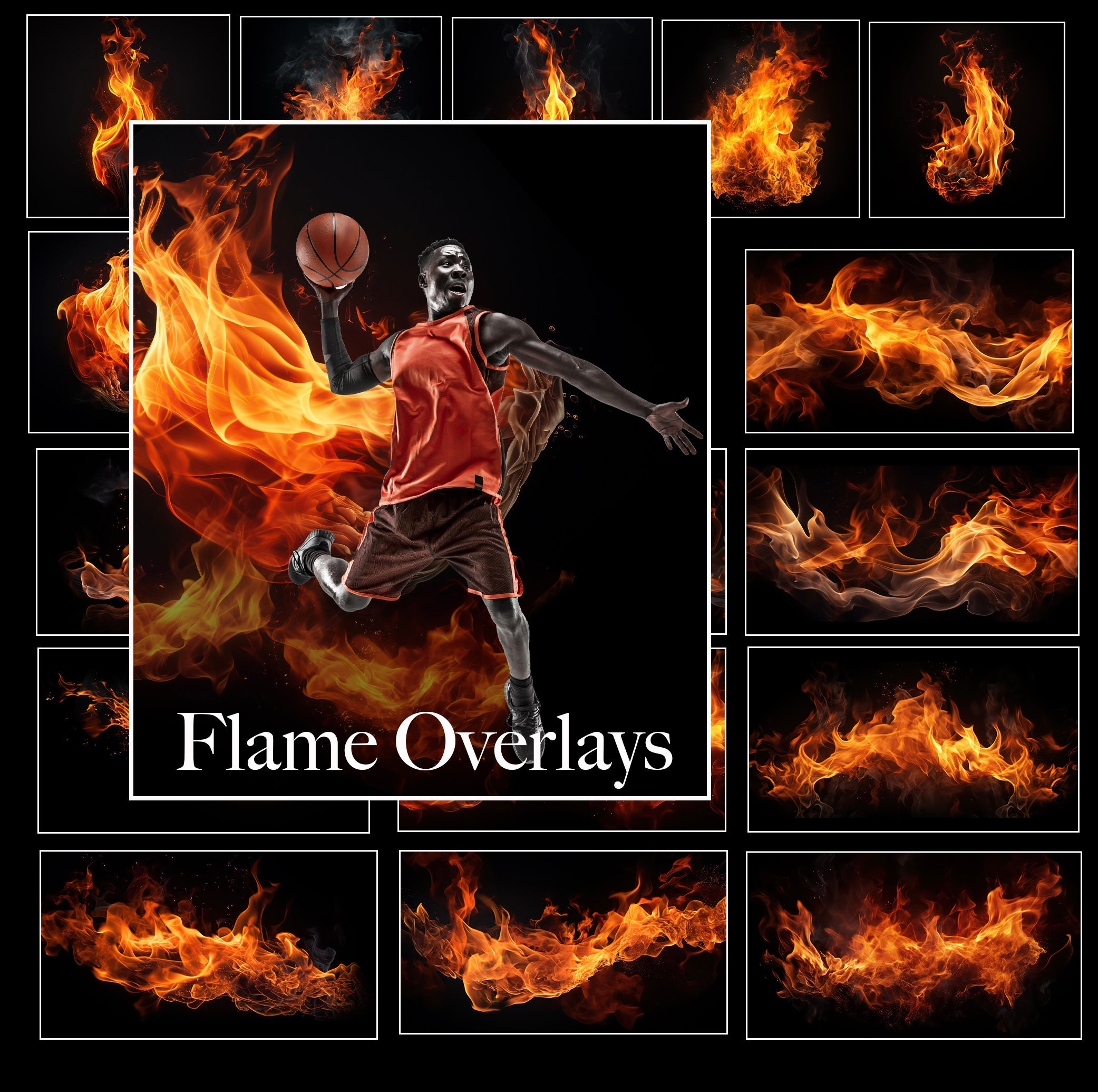 Fire Photoshop Overlays, 36 Flame Overlays Bundle. Rings of Fire ...
