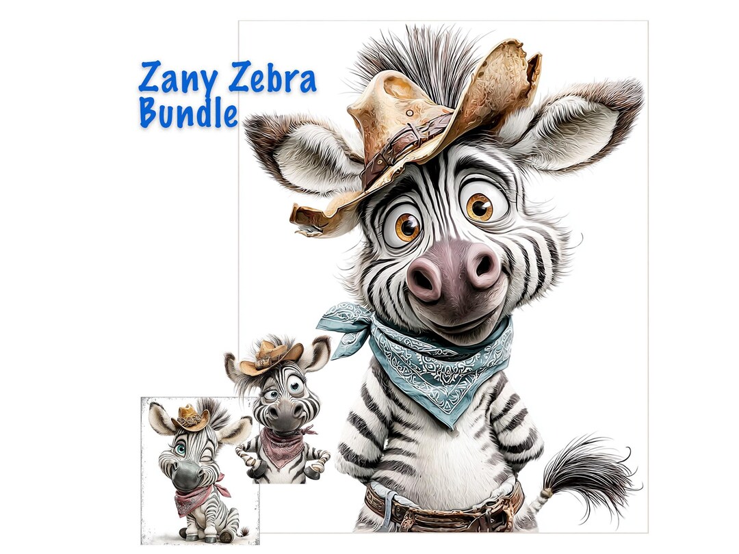 Funny Zebra Clipart Bundle PNG & JPG, Cute Cowboy Zebra, Western Animal ...
