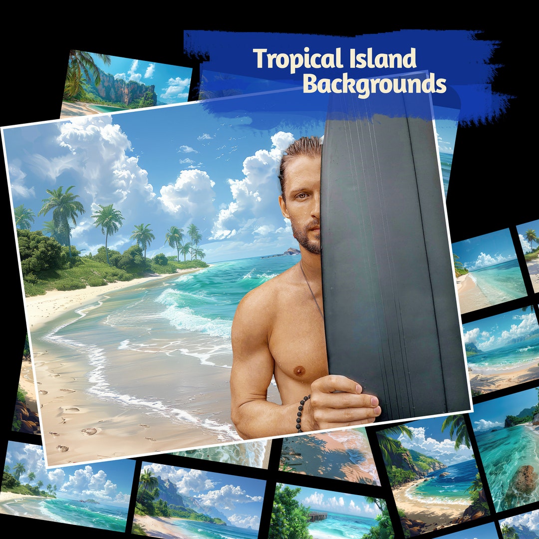 Tropical Island Backgrounds Digital Sunny Beach Backdrop Portrait ...