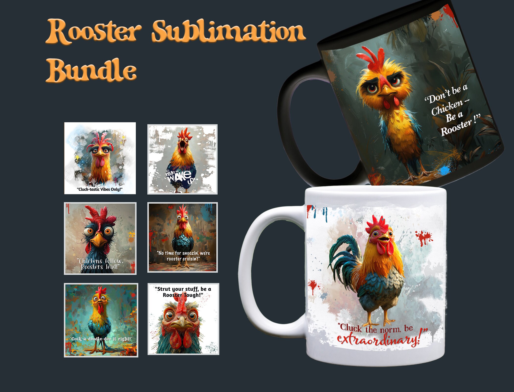 10 Digital Sublimation Designs Bundle of Dorky Roosters. Png Download ...