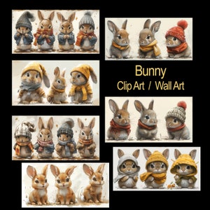 Adorable Bunny Bundle Clipart Nursery Wall Art Cute Bunnies in Vintage ...