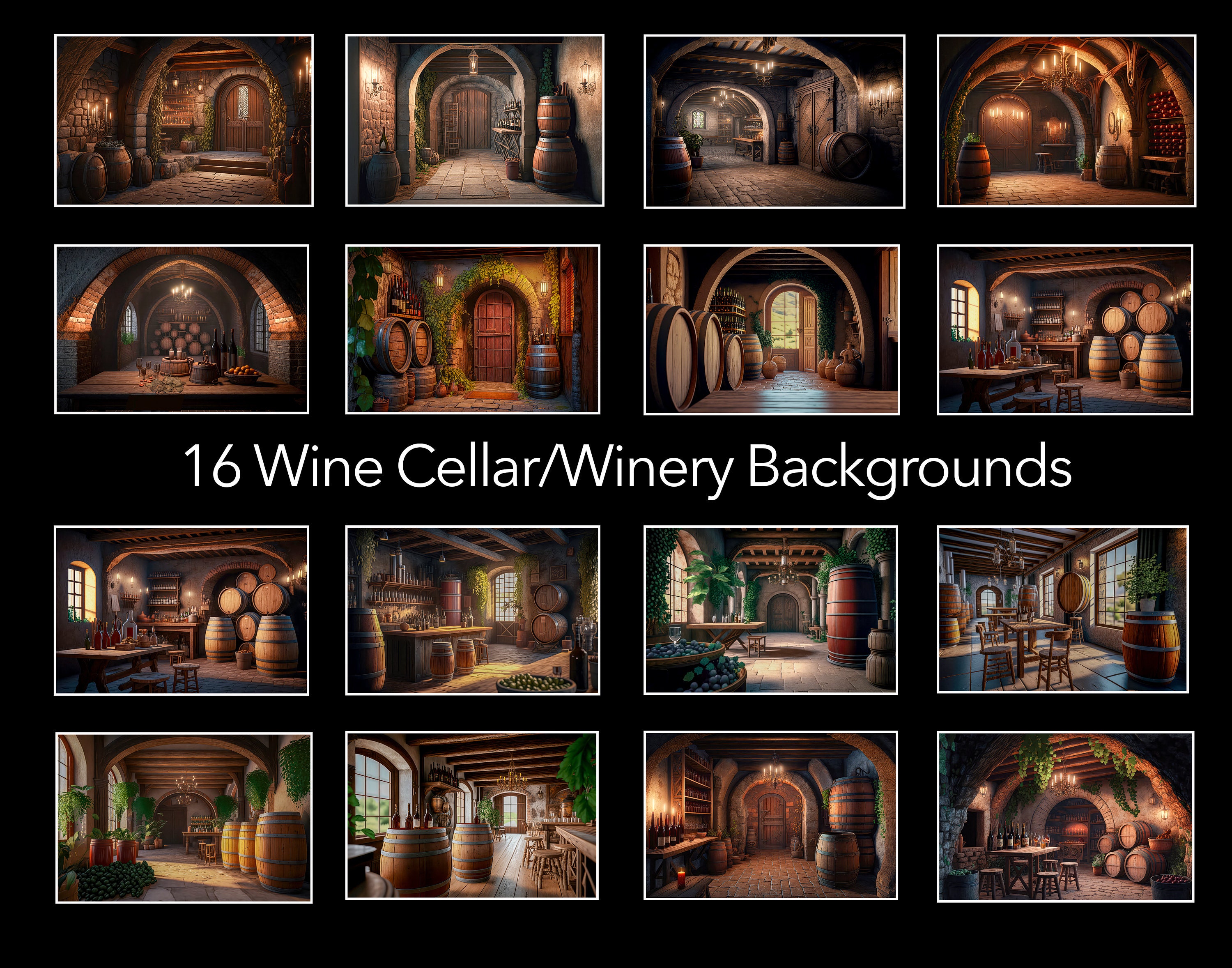 Wine Cellar Portrait Backgrounds: Winery Photography Overlays (digital ...