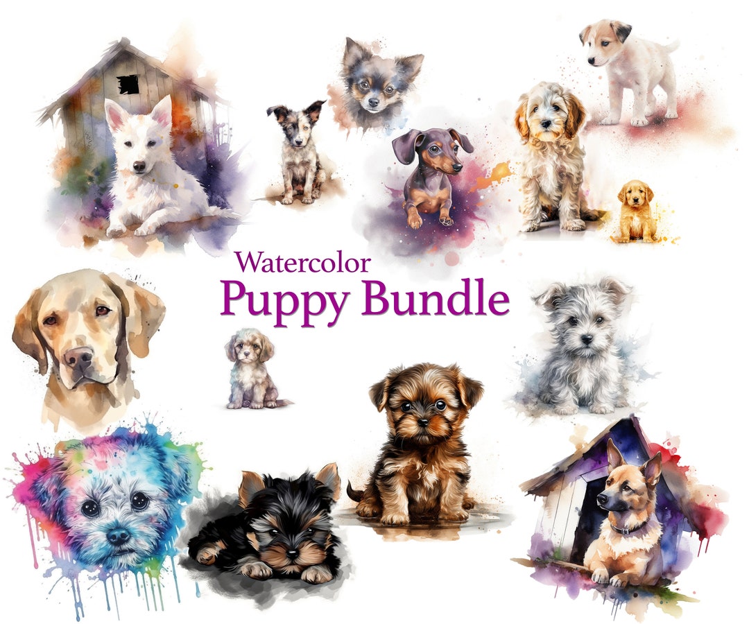 Digital Watercolor Puppy Clipart for Commercial Use or Wall - Etsy