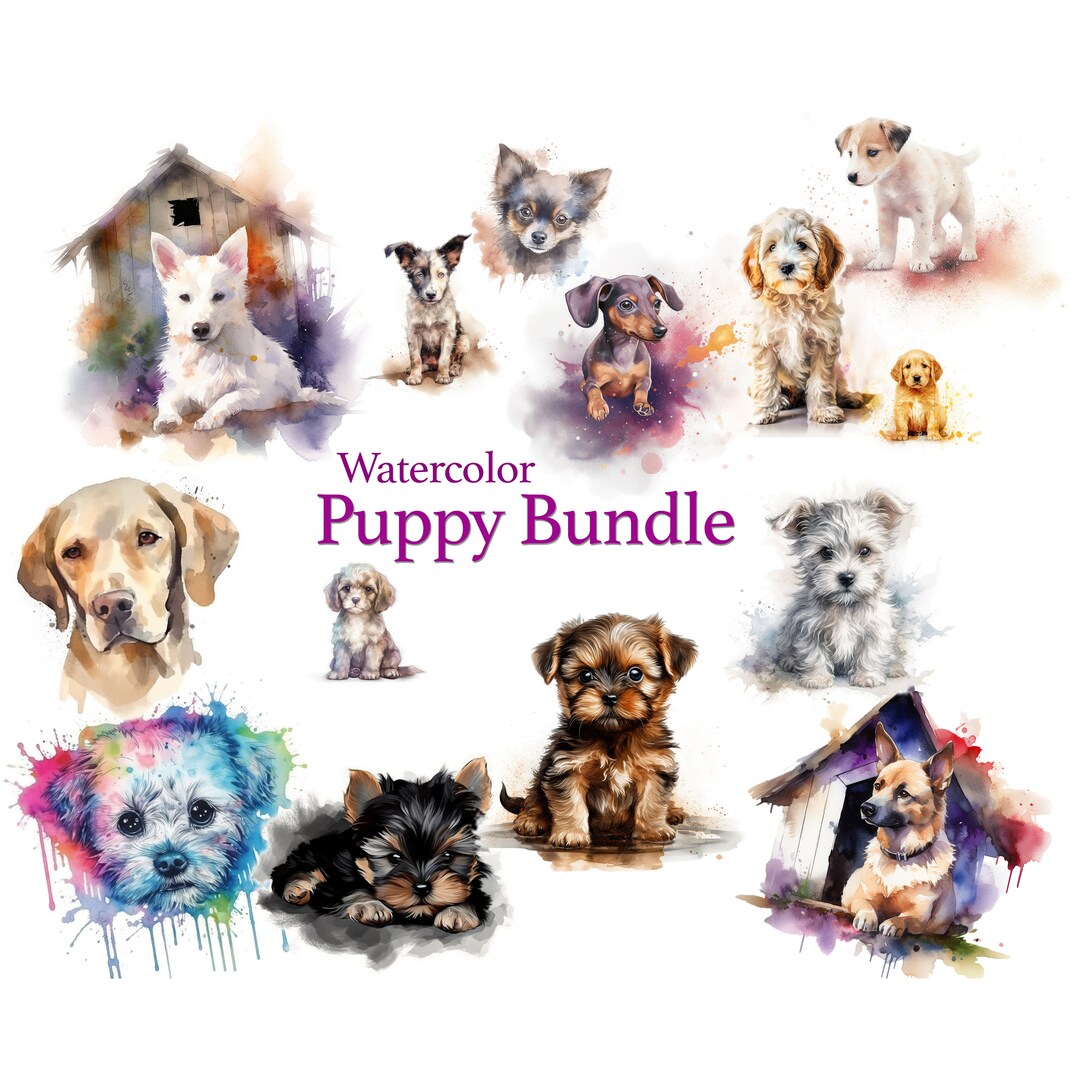 Digital Watercolor Puppy Clipart for Commercial Use or Wall Decor Cute ...