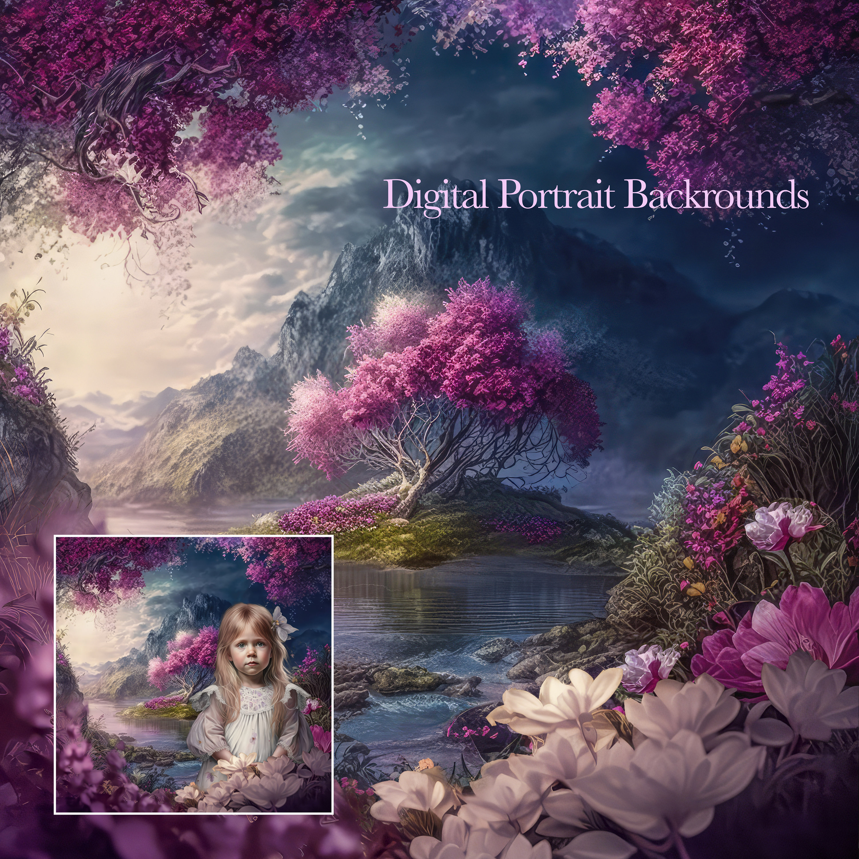 Digital Portrait Background. Fantasy Landscape Composite. Digital ...