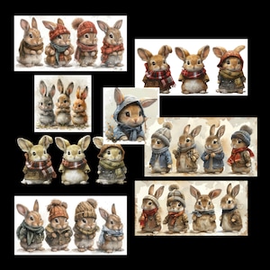 Adorable Bunny Bundle Clipart Nursery Wall Art Cute Bunnies in Vintage ...