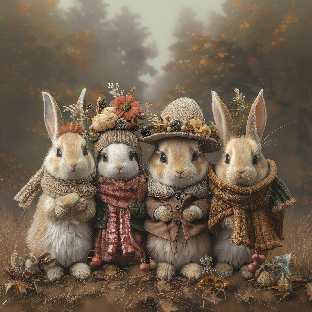Adorable Bunny Bundle Clipart Nursery Wall Art Cute Bunnies in Vintage ...