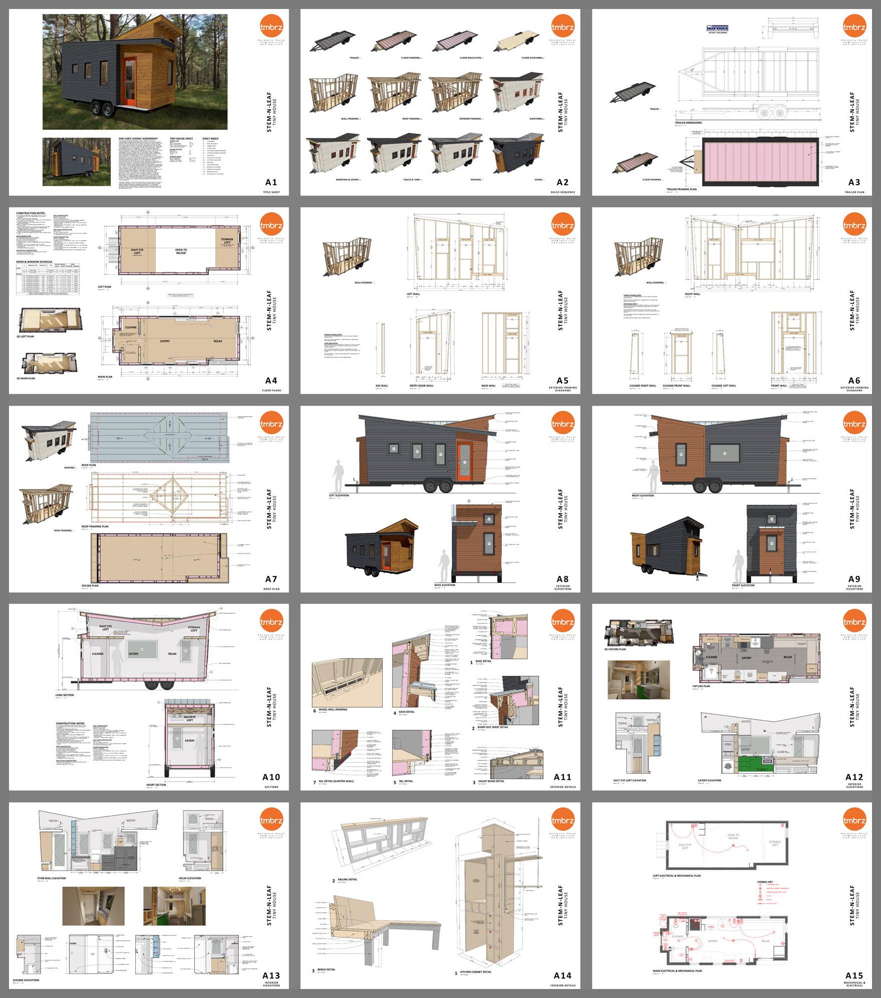 STEM-N-LEAF Modern Tiny House Plans - PDF Plans + 3D Model + Material ...