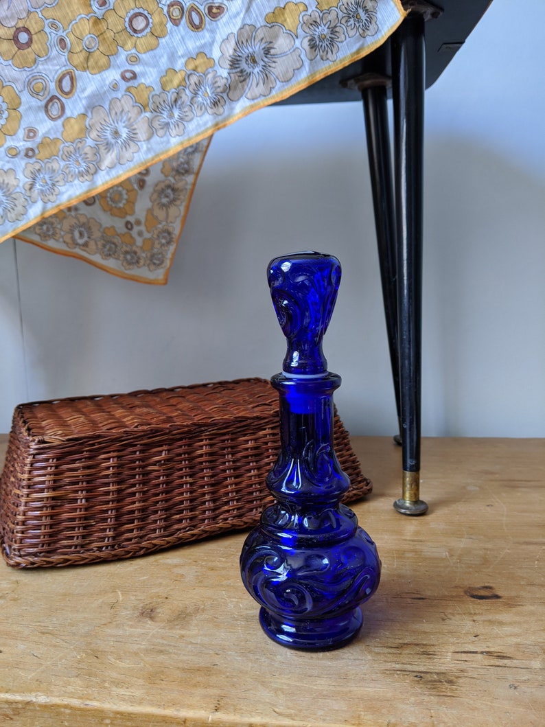 Electric Blue Glass Mini Genie Bottle Retro Perfume Bottle Mcm - Etsy