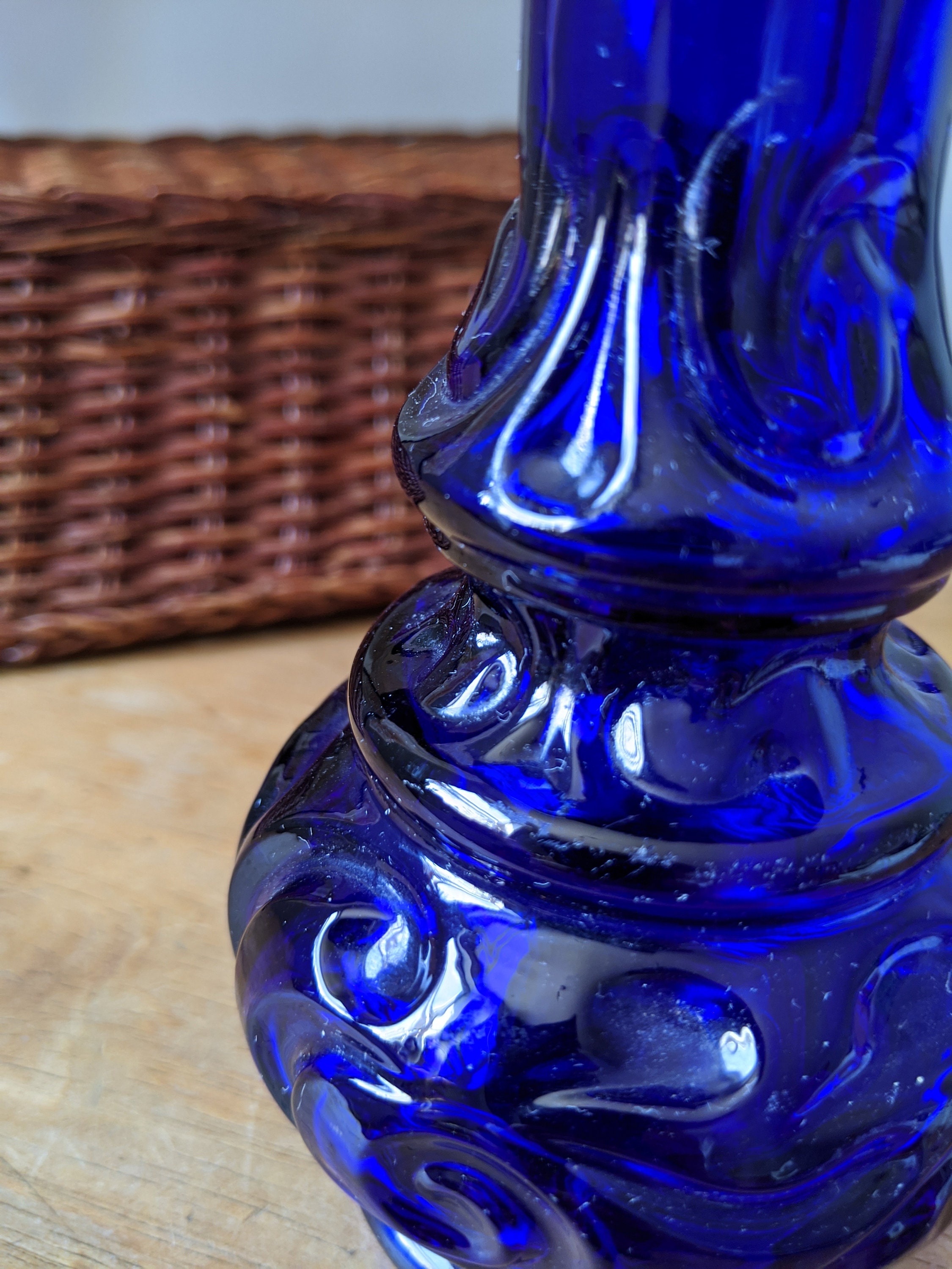 Electric Blue Glass Mini Genie Bottle Retro Perfume Bottle Mcm - Etsy