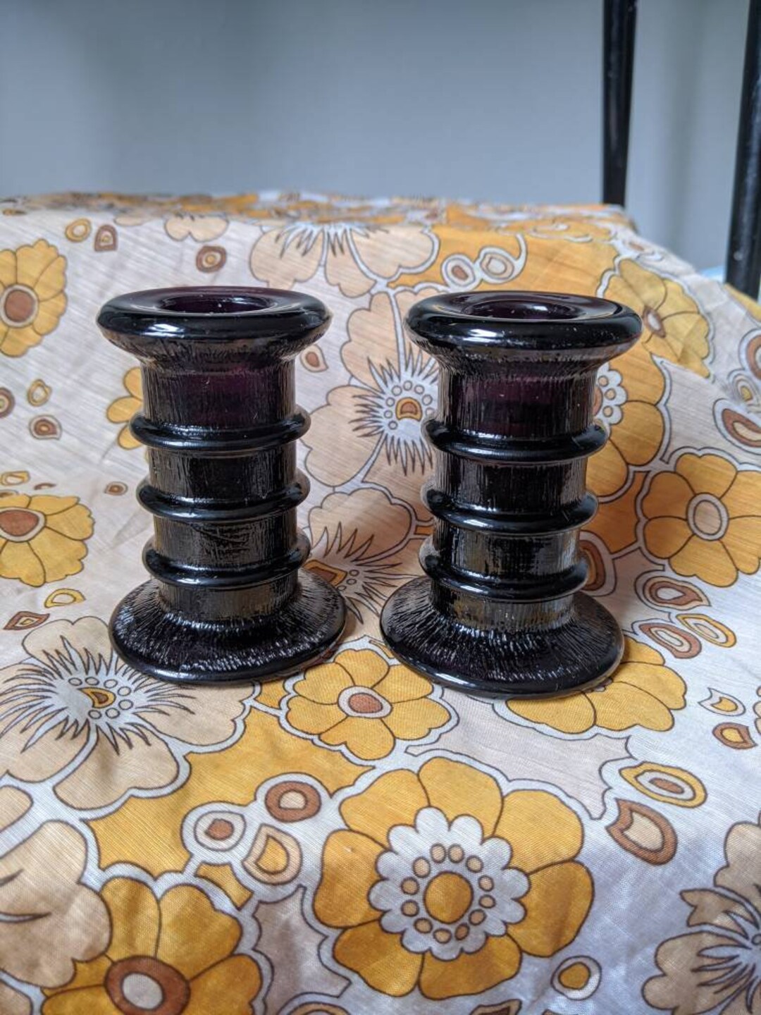 Pair of Vintage Glass Candlesticks in a Wonderful Purple/red Colour ...