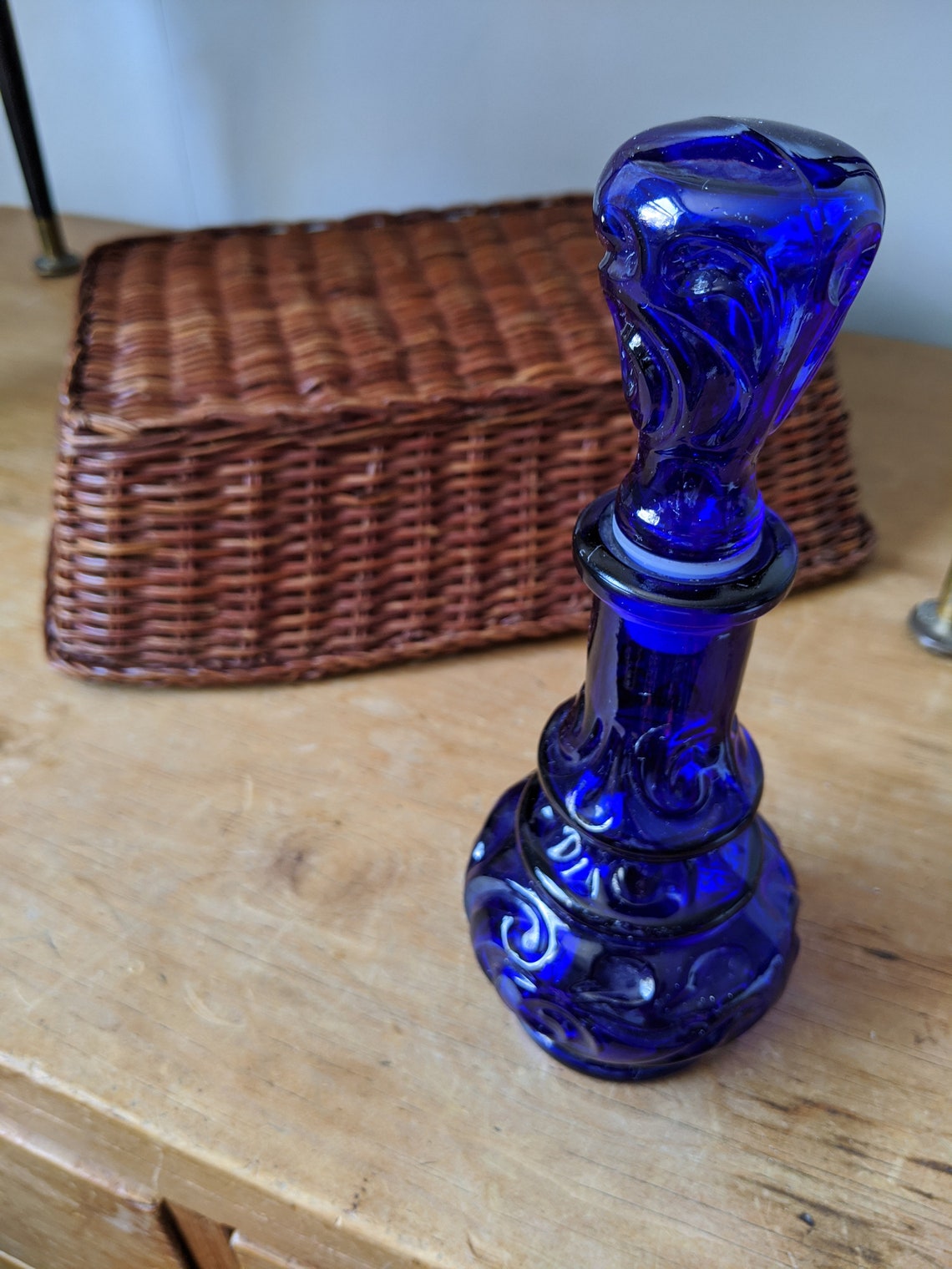 Electric Blue Glass Mini Genie Bottle Retro Perfume Bottle Mcm - Etsy