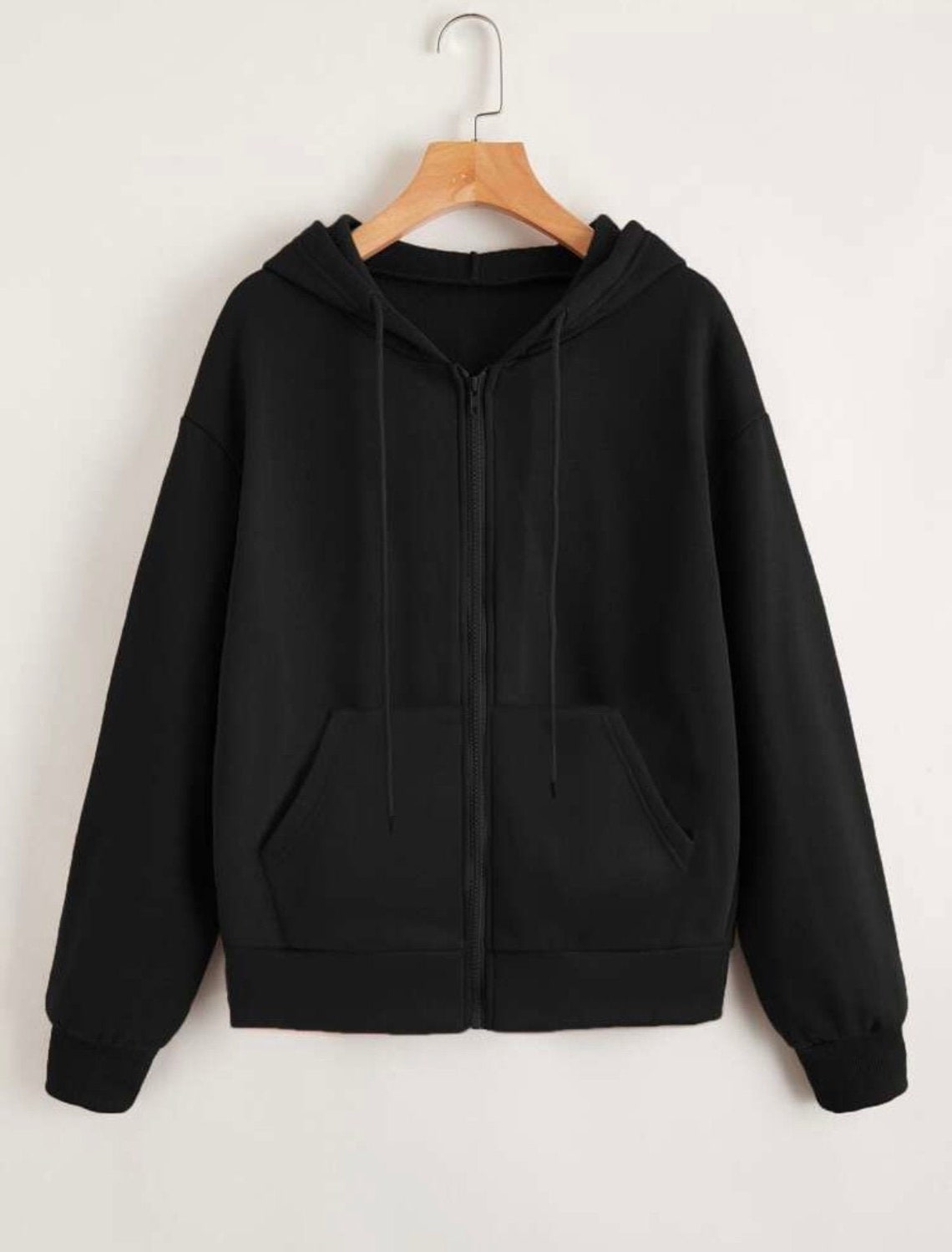 Zip up Drop Shoulder Drawstring Hoodie - Etsy