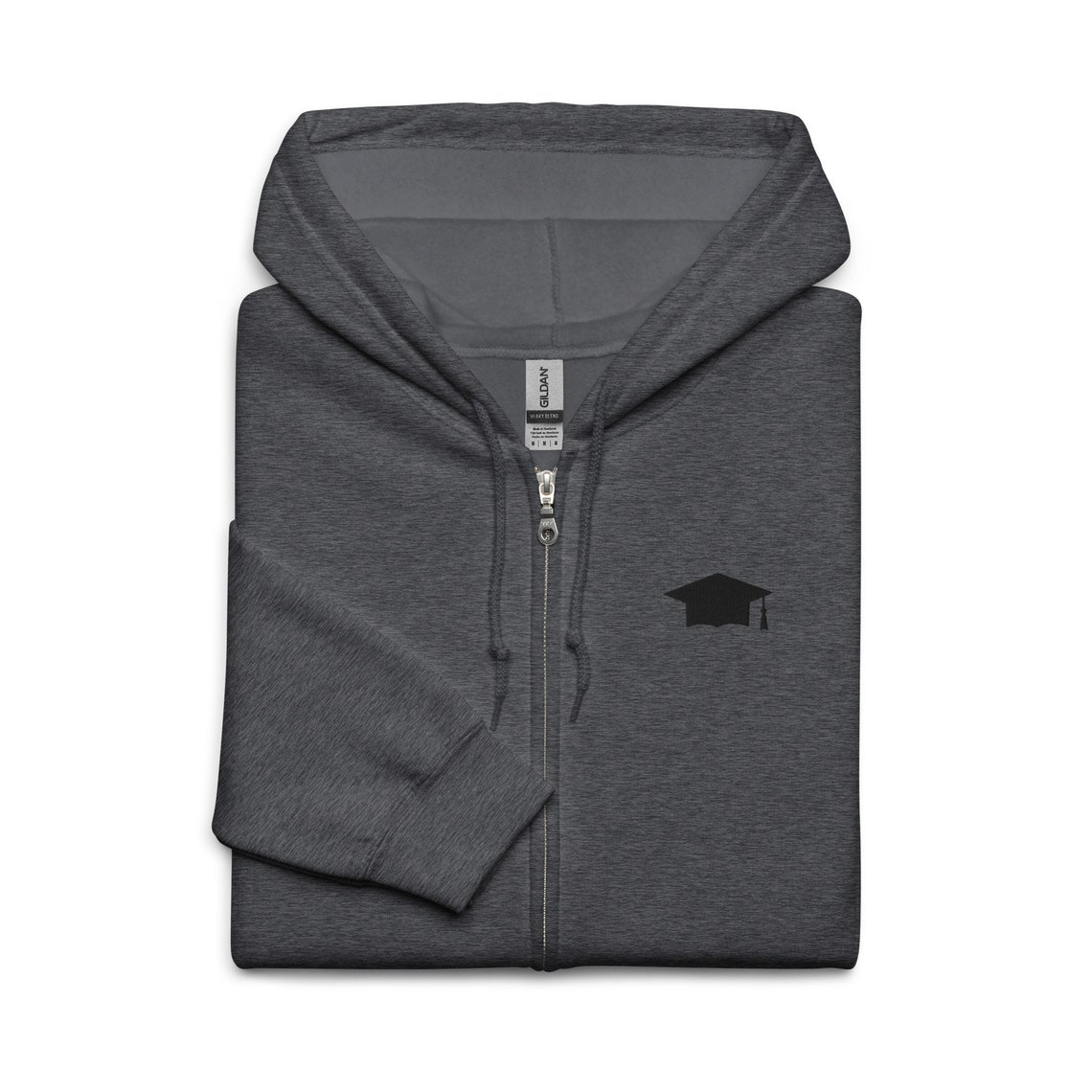 Graduation Cap Embroidered Zip Hoodie Gift, Unisex Handmade Long Sleeve ...
